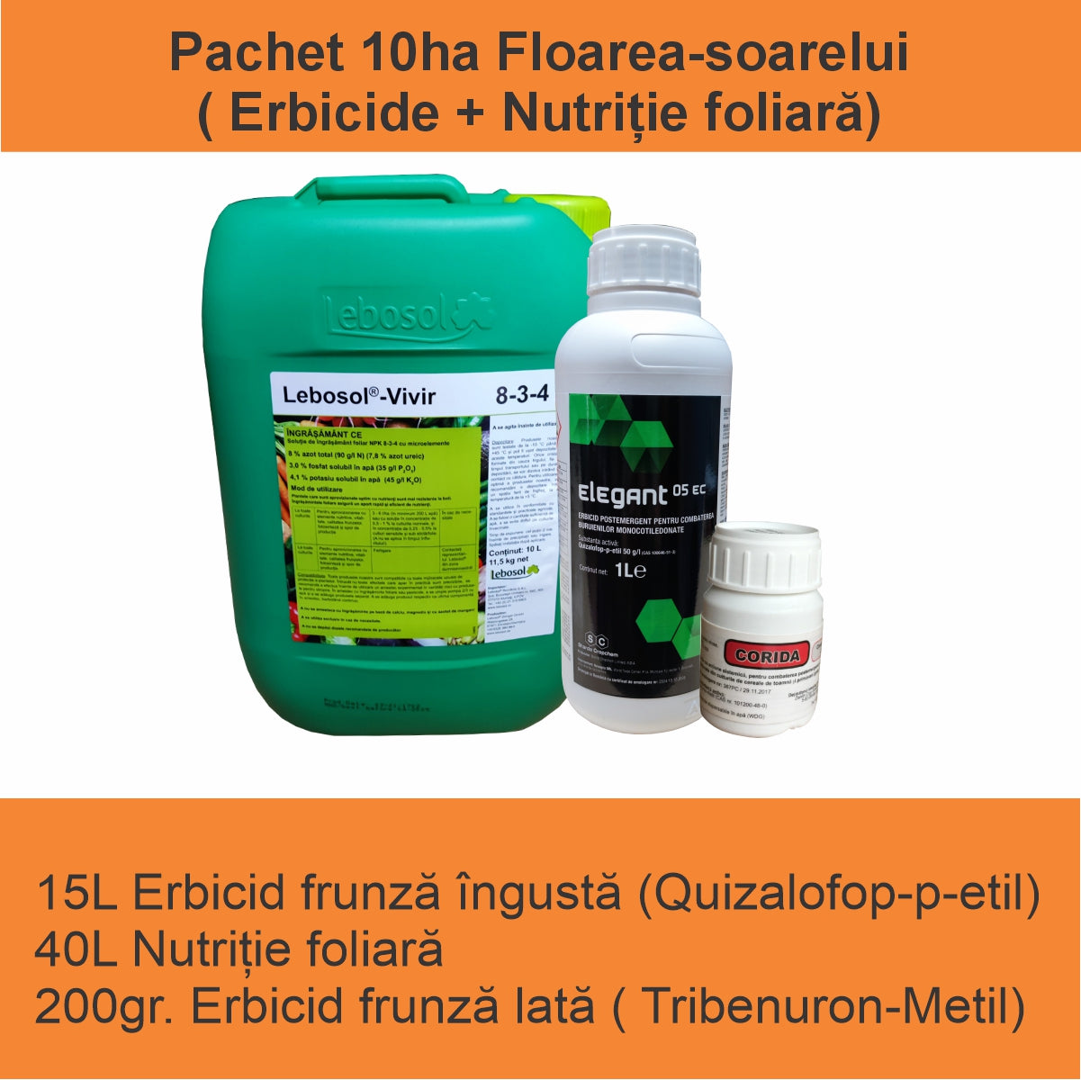 PACHET TRATAMENT FLOAREA-SOARELUI 10HA (ERBICIDE+NUTRITIE FOLIARA)